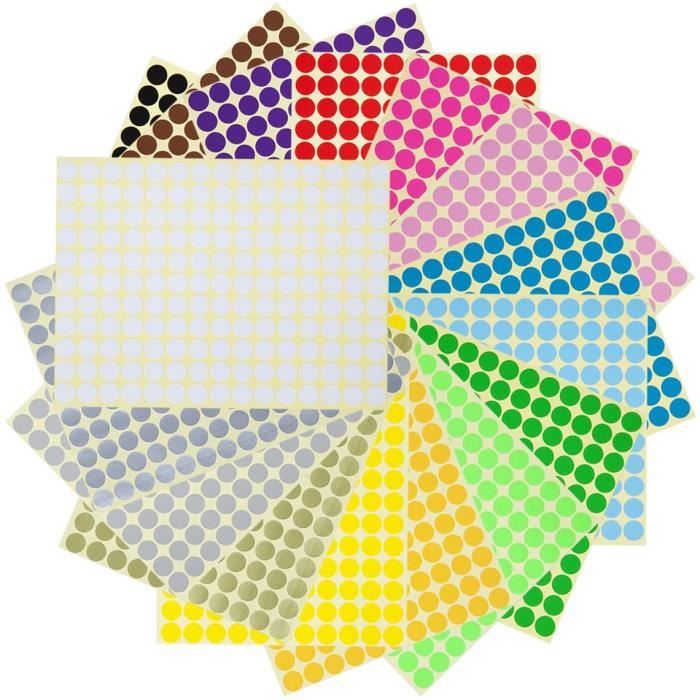 5280 pcs Gommettes Rondes Autocollantes 32 Feuilles 1 cm 16 Couleurs ...