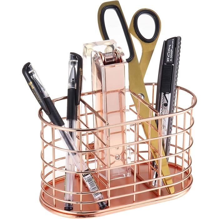 Pot à crayons en métal à 3 compartiments pour stylos - Accessoire de ...