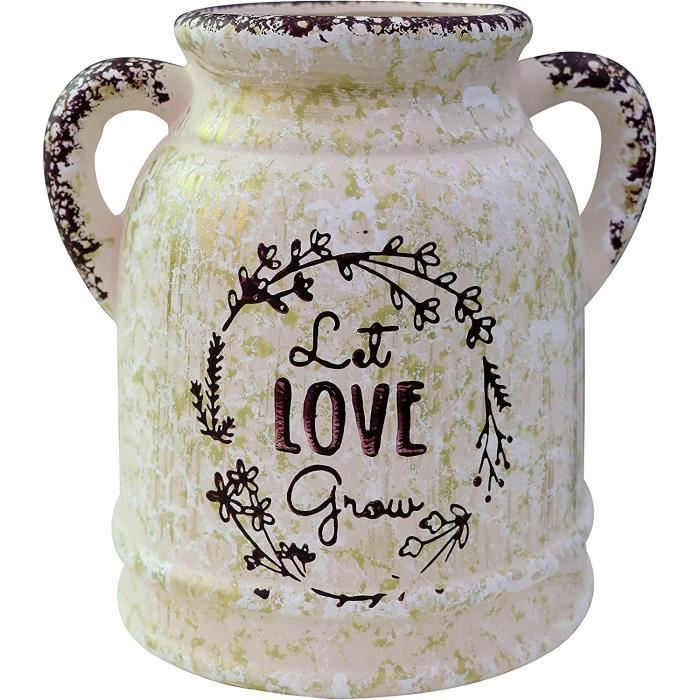 Grand vase rustique en céramique vintage avec poignée pour arrangements ...