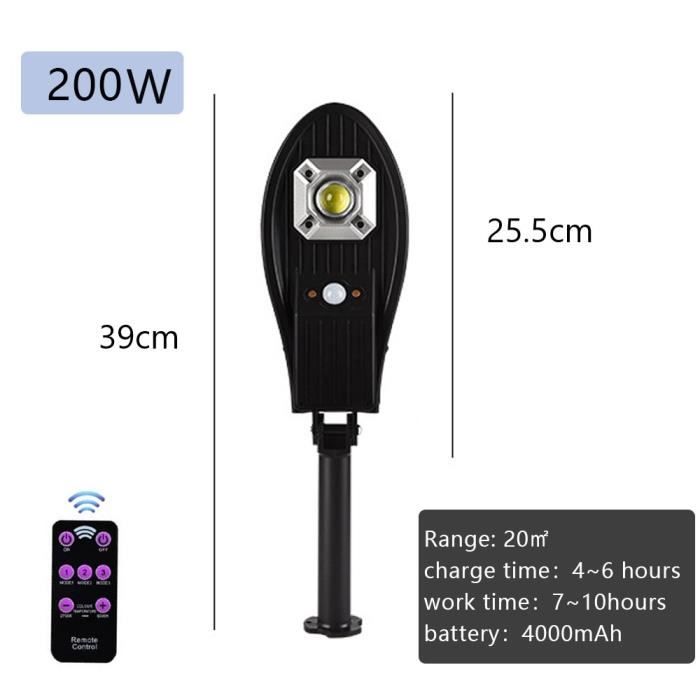 Lampe solaire à LED 500W avec détecteur de mouvement PIR, imperméable ...