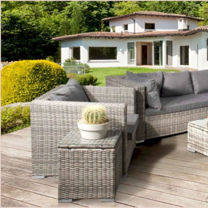 Salon de jardin 8 places en résine tressée - MARIUS - CEZARE ...
