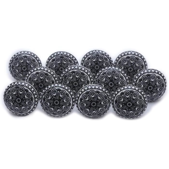 Jeu De 10 Poignées De Céramique Noir Et Blanc "Mandala" Peint À La Main. Tireurs À La Main Pour ...