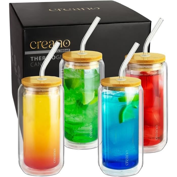 Verre À Double Paroi Avec Couvercle En Bambou Et Paille - 360 Ml - Lot ...