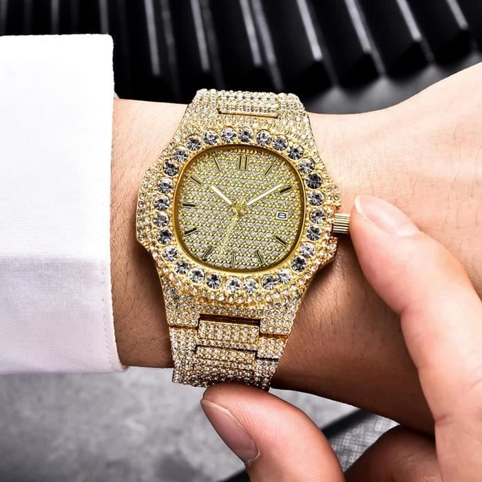 Montre Homme Diamant Luxe Diamant Anglais Montre Acier Inoxydable ...