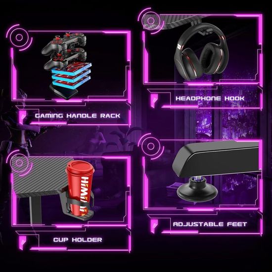 Bureau Gaming HIMIMI 140cm- Bureau Gamer Ergonomic Bureau Informatique ...