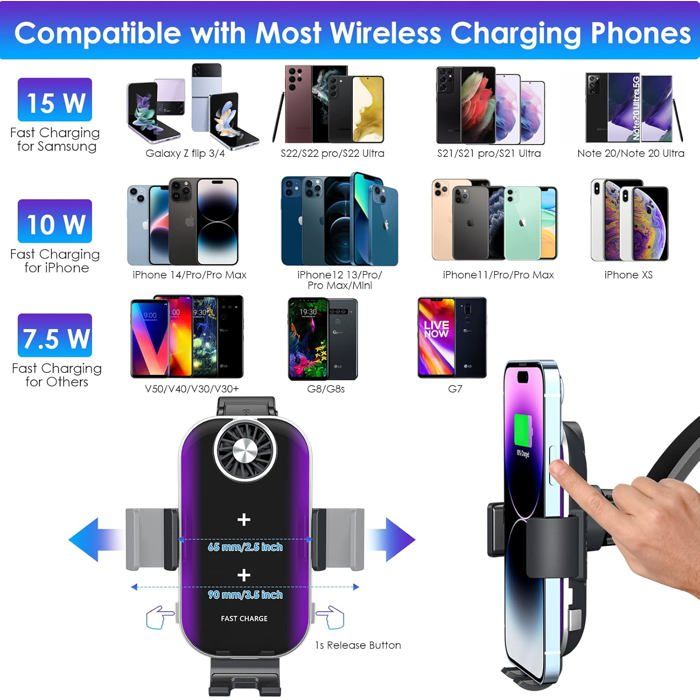 15W Qi Chargeur Induction Voiture Avec Rapid Adaptateur Chargeur Qc 3.0 ...