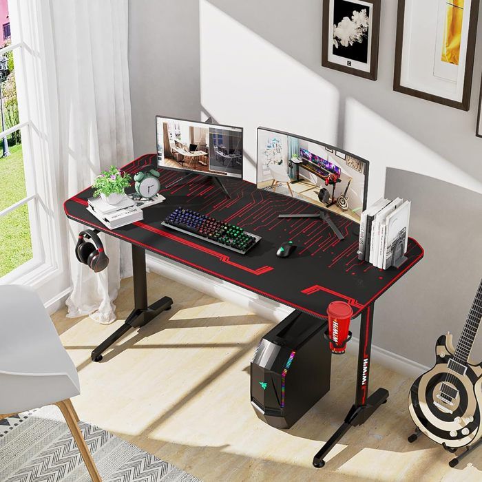 Bureau Gaming HIMIMI 140cm Bureau Gamer Ergonomic Bureau Informatique avec Tapis de Souris Complet Gaming Rack Noir Cdiscount Maison