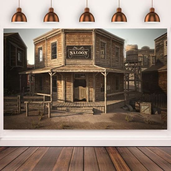 2.1x1.5m Toile de Fond Western Cowboy Western Saloon Bois Architecture ...