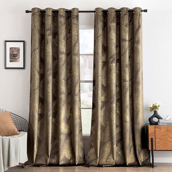 Rideaux Velours avec Motif Feuilles dor Trs Doux Rideau Velour Taupe ...