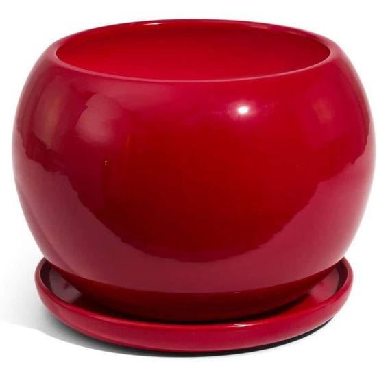 Pot De Fleur Ceramique Globe Avec Soucoupe Support Hauteur 16 Cm ...