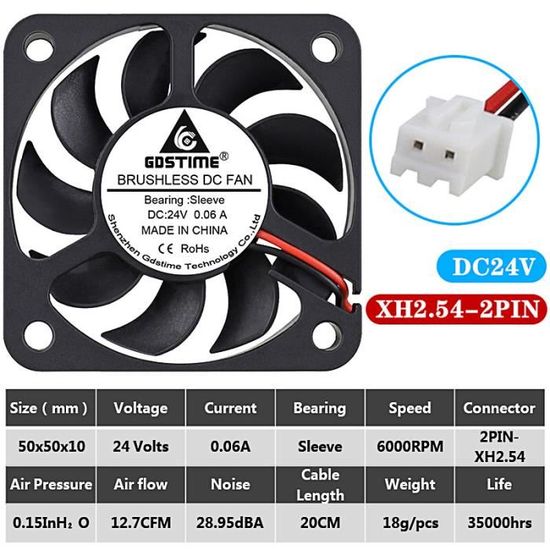 Ventilateur pour boitier,ventilateur de refroidissement 5cm 5010 5v 12v 24V,roulement à billes ...