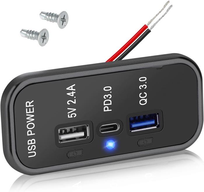 Prise USB 3 Ports 12 V,PD3.0 Type C,QC3.0 USB 2,4 A USB A,Adaptateur de ...