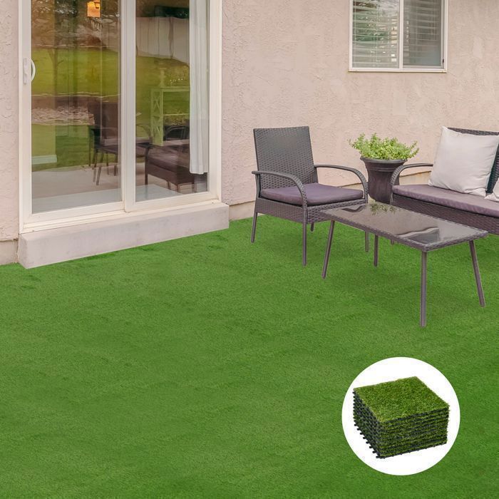 Gazon artificiel 10 tapis d'herbe 30 x 30 cm 25 mm vert foncé pour jardin de balcon, durable ...