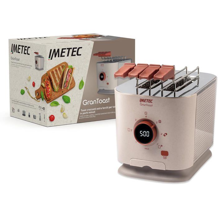 Imetec Grantoast - Grille-pain XL 2 tranches avec pinces coulissantes ...
