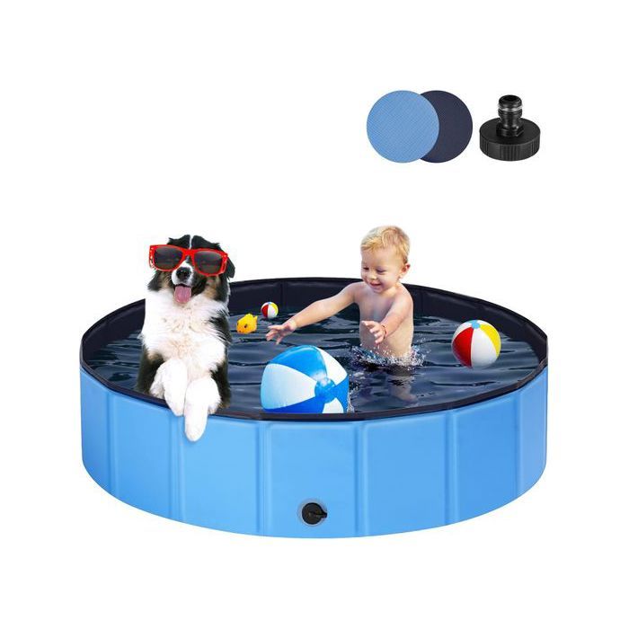Piscine pliable pour chien Ezilif 120×30 cm – PVC épais 0,6 mm, fond antidérapant, vidange ...