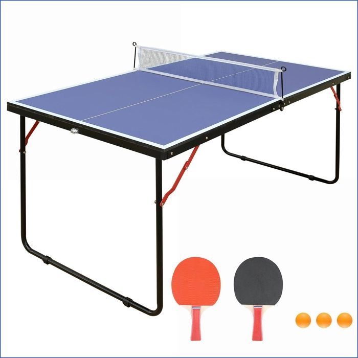 Table de ping-pong pliable int/ext - Surface bleue anti-reflet - Kit ...