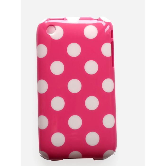 Coque Iphone 3 Rose f Gros Pois Blanc Dot Polka - Coque semi-rigide en ...