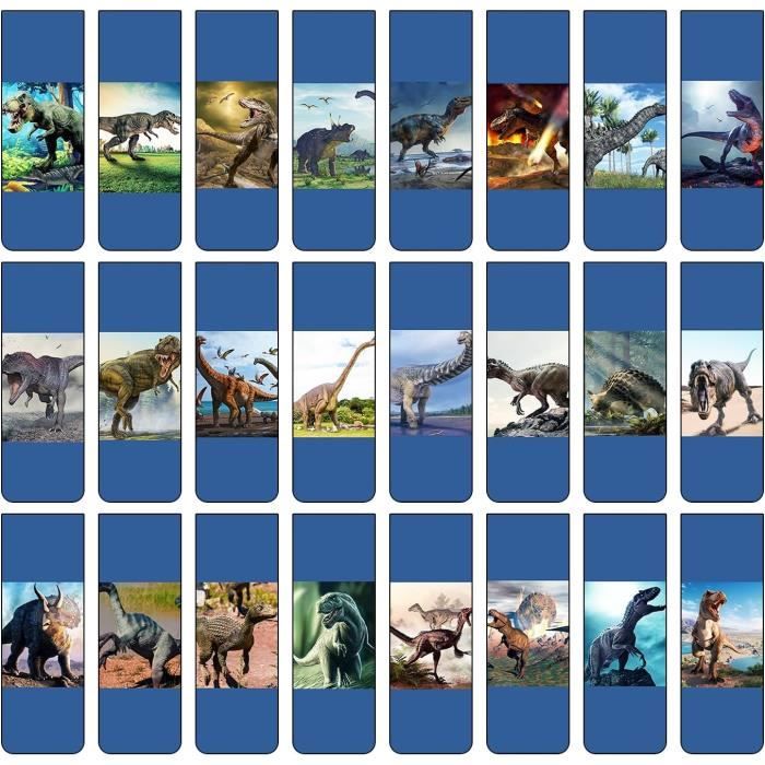 24 Pièces Marque-Pages Dinosaures Marque Page Magnetique Marque Page Adhesif Marque Page Livre ...