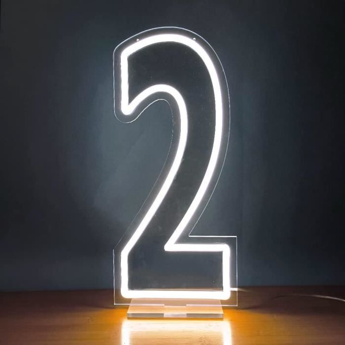 Led Néon Numéro 2 Sign Dimmable 25 X 45 Cm Chiffres Veilleuse Pour ...