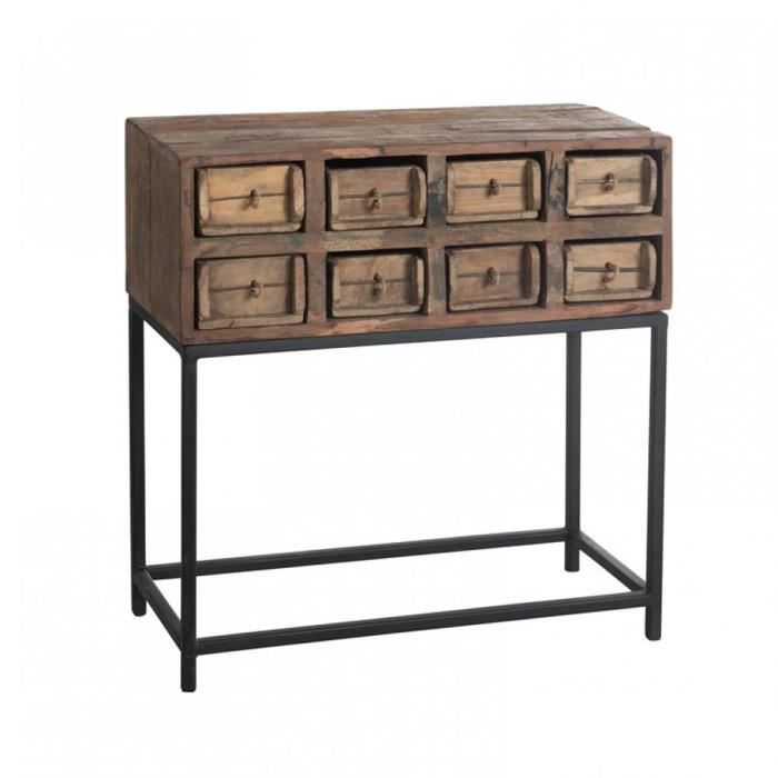 Console - INSIDE 75 - GEDA - Bois brut recyclé - 8 tiroirs - Métal noir ...