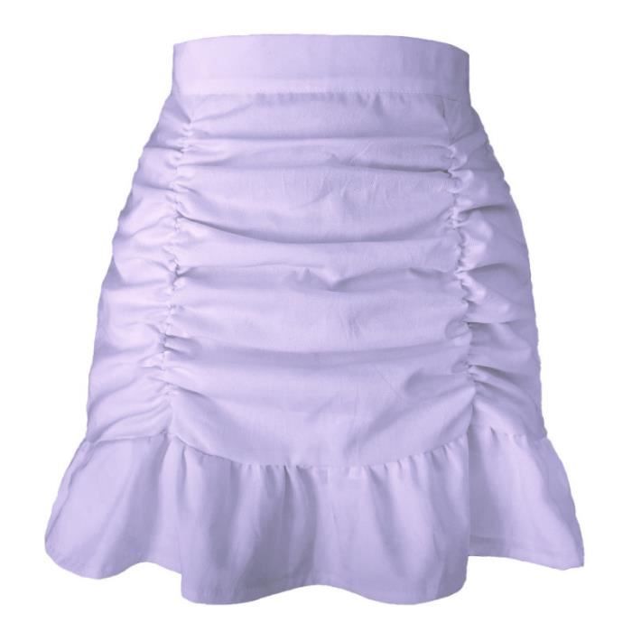 Jupe Femme - KJEHOME - Jupe zippée à volants de couleur unie taille ...