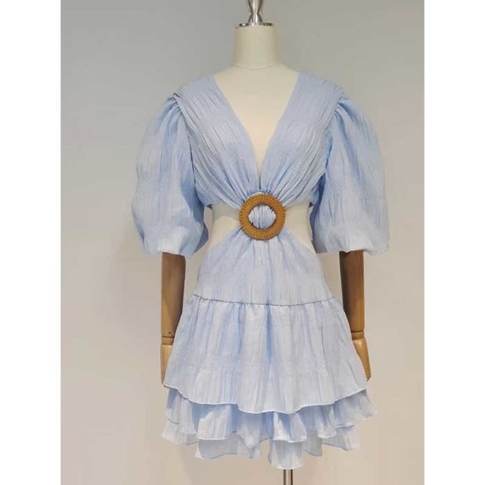 CRAZE Évider robe sexy pour les femmes col en V lanterne demi manches ...