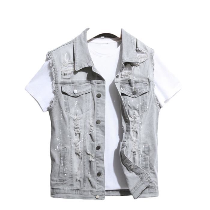 Cowboy Veste Classique Slim Veste Hommes Denim Veste Décontractée Sans ...