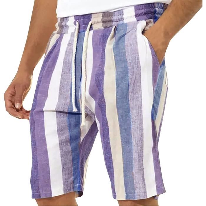Short en coton et lin pour homme - Violet - Coupe slim - Décontracté ...