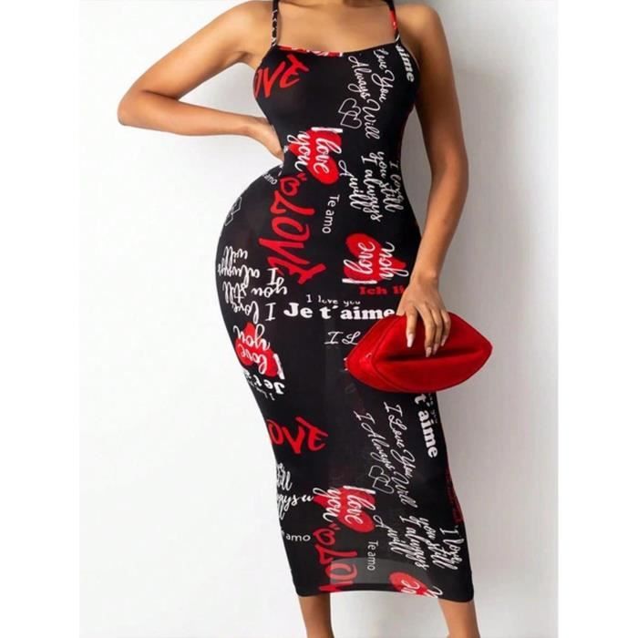 Robe Femme d'été Moulante Glamour Motif Floral Bohème Noir LC Noir ...