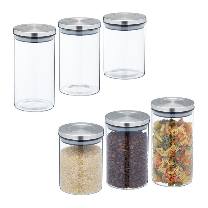 Relaxdays Lot de 6 bocaux en verre avec couvercle inox, bocal ...