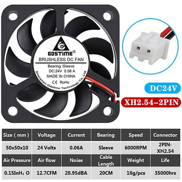 Ventilateur pour boitier,ventilateur de refroidissement 5cm 5010 5v 12v 24V,roulement à billes ...