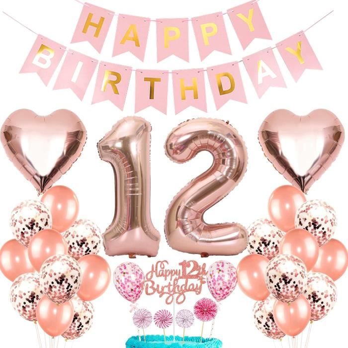 Decoration Anniversaire 12 Ans Fille, Ballon Anniversaire 12 Ans Or ...