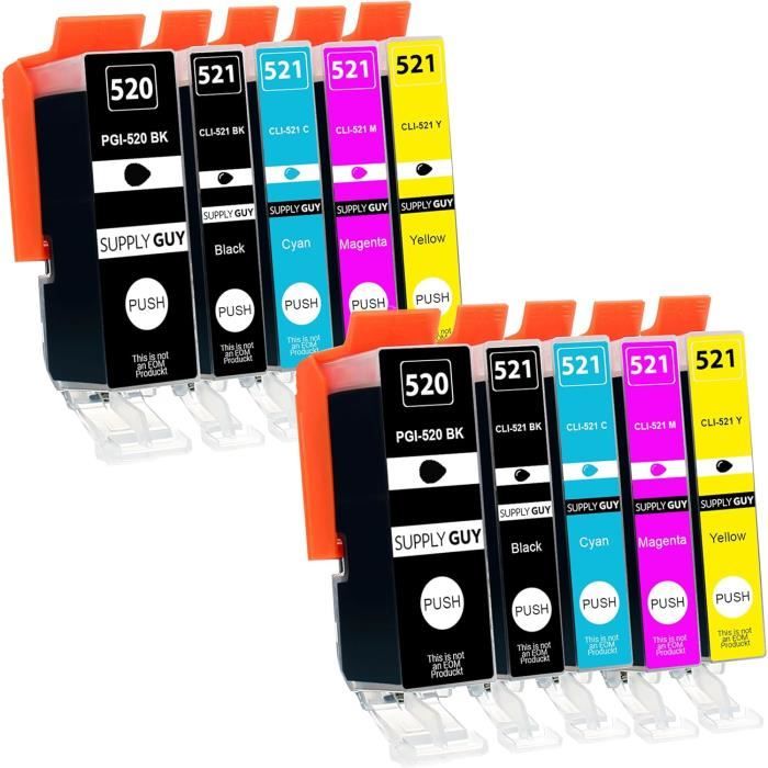 10 Cartouches D'Encre Avec Puce Compatible Avec Canon Pgi-520 - Cli-521 ...