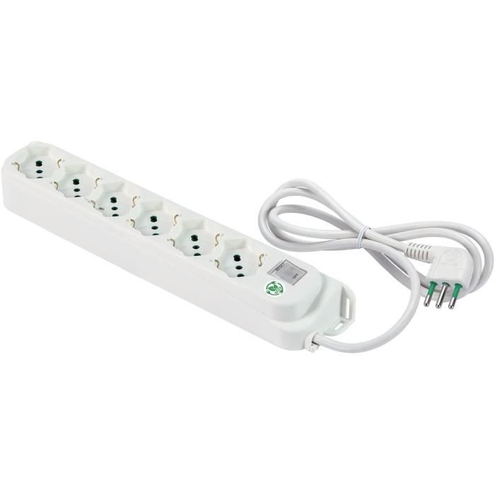 Multiprise Omega Eco Relife 6 Prises Biphasées Italo-Allemandes 2P+T 16A Câble 1,5 M. 3G0,75 ...