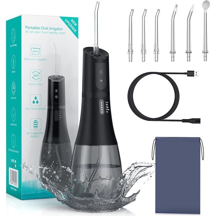 Hydropulseur jet Dentaire Portable,6 Buses à Jet,5 intensités ...