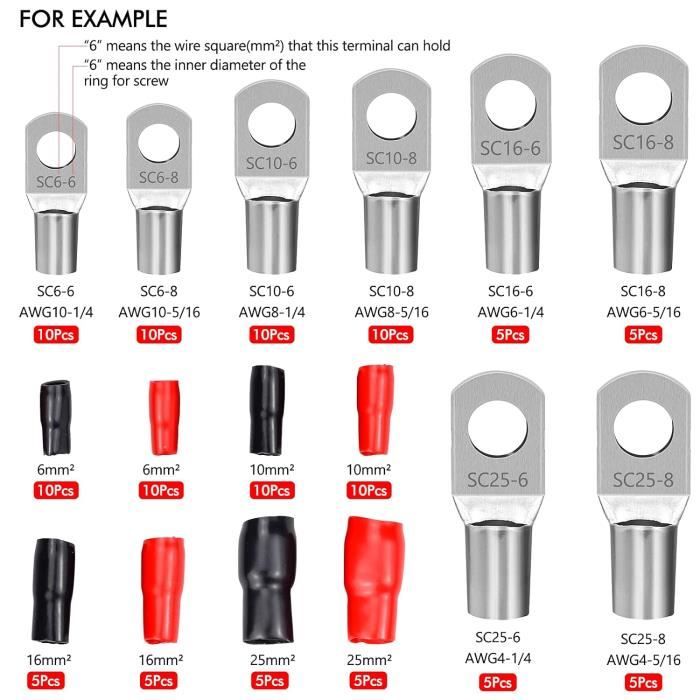 120 Pièces Cosse à Sertir Kit Cosses Electriques Pour Voiture Avec Sertir Bornes De Batterie ...