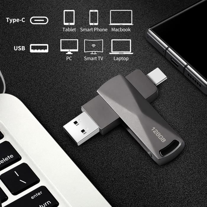 Clé Usb C 128Go, Type-C Clef Usb 128 Go, 2 En 1 Otg Pendrive 128Gb, Type C Et Usb 2.0 Mémoire ...