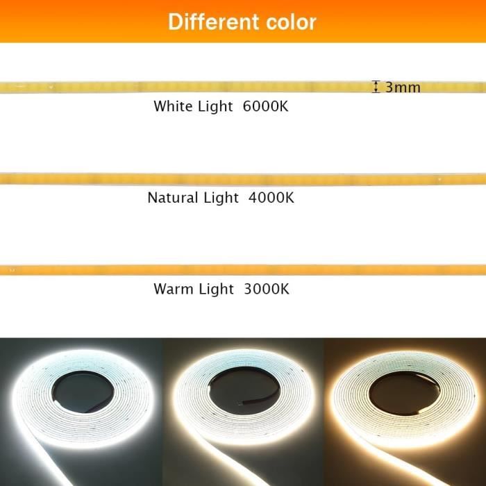 Mini 3Mm Ruban Led Cob Autocollant, 12V 384 Leds-M Bande Lumineuse ...