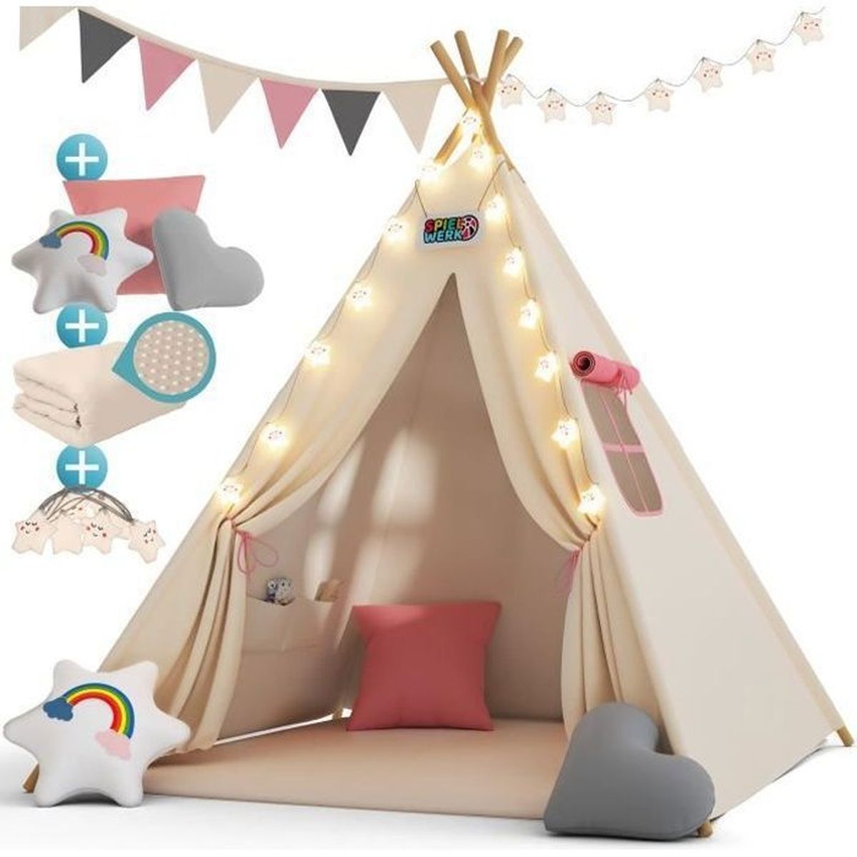Spielwerk Tipi enfant avec tapis Tente de jeu Enfants Guirlande ...