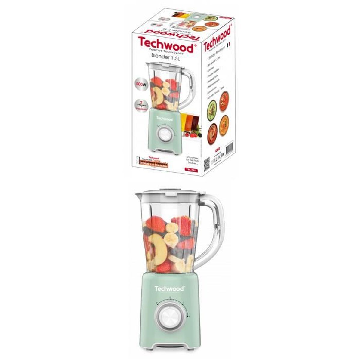 Blender Vert opale 500 W Bol 1.5 l 2 Vitesses Vert transluside ...