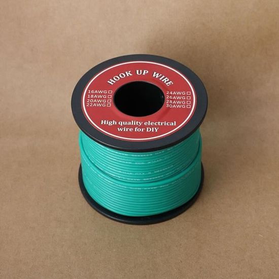 Câble-fil en Silicone UL3132 24 AWG - Vert - Fil toronné Flexible en cuivre étamé - Couronne ...