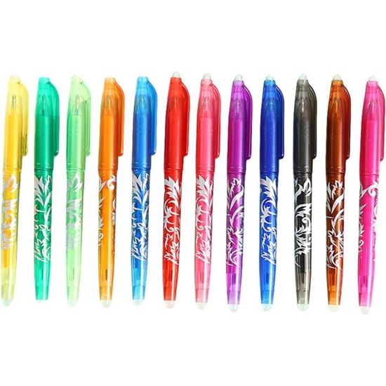 Lot de 12 stylos effaçables avec gommes à l'extrémité, stylos pour ...