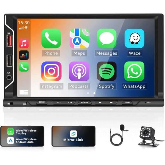 Autoradio 2 Din Avec Apple Carplay Android Auto Sans Fil, 7 Pouces Écran Tactile Lecteur Mp5 ...
