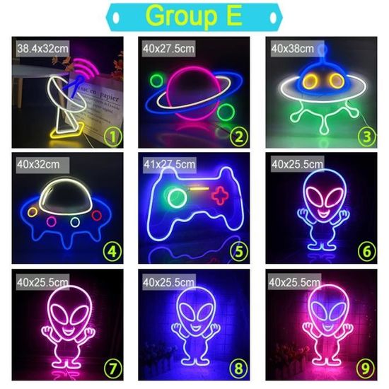 NEON,Group E-NO.3--Panneau lumineux Led au néon en acrylique, alimenté ...