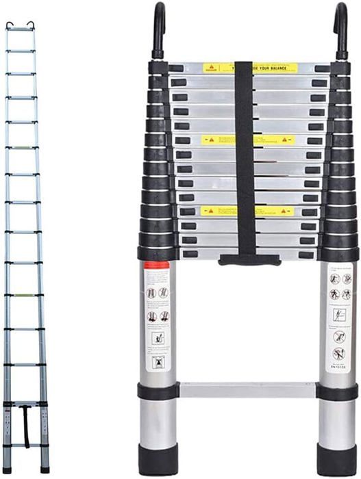 Échelle télescopique de 4,4 m avec crochet de toit en aluminium, portable, multifonction ...