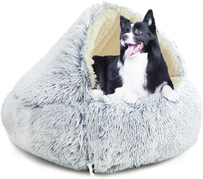 Lit pour chien de 80 cm, capuche avec supports : lit moelleux et ...