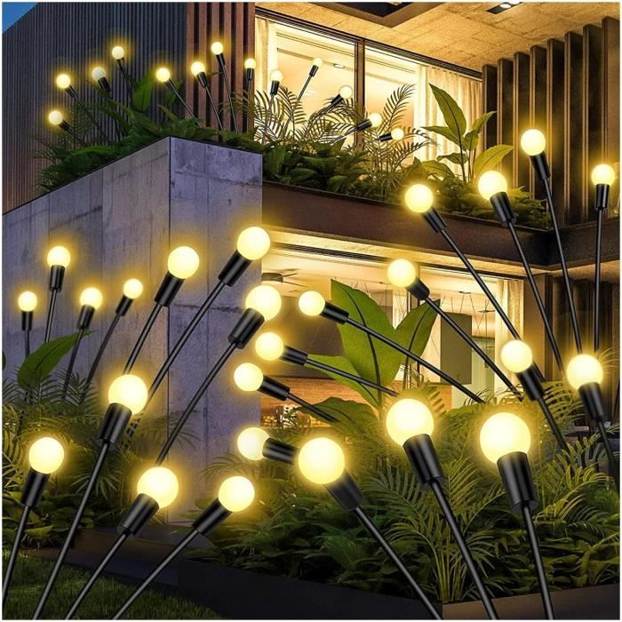 Lucioles Solaire Jardin, 4 Packs De 6 8 10 Led Lampe Solaire Luciole, Avec 2 Modes D'Éclairage ...