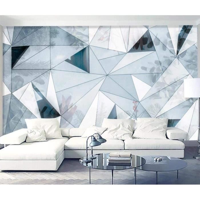 Papier Peint intissé Panoramique Personnalisé Bleu Géométrique Abstrait ...