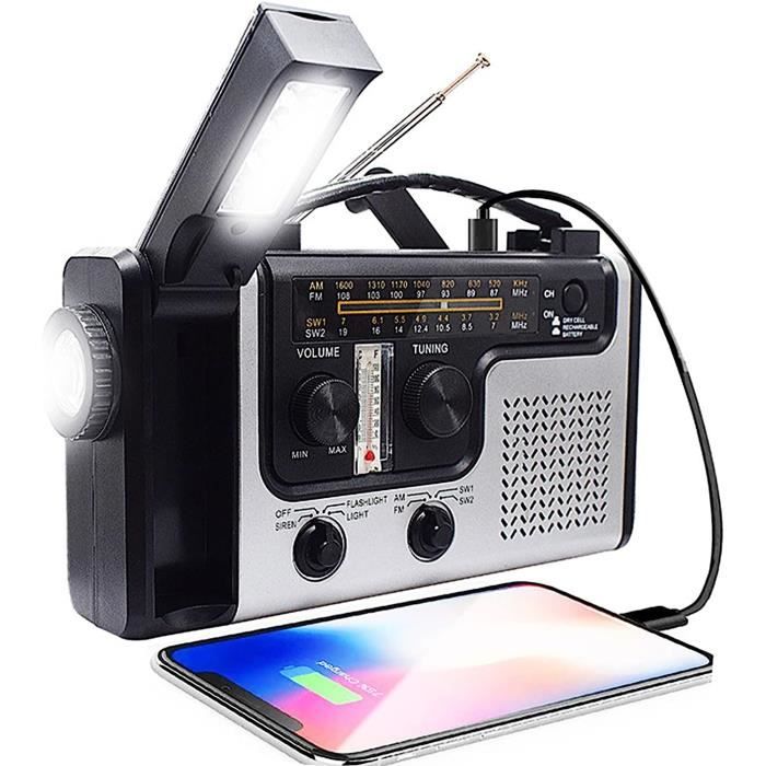 Radio A Manivelle Solaire Avec Un Port De Charge Usb, Lampe De Poche ...