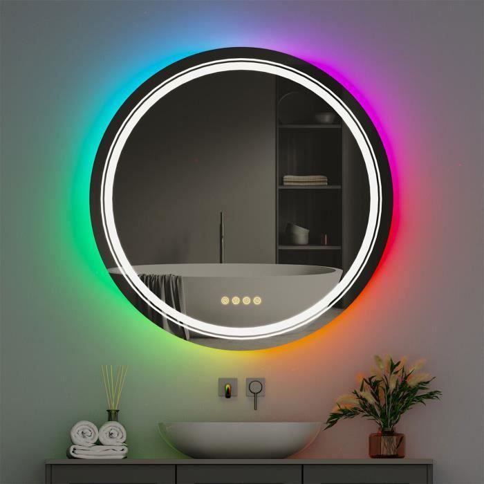 LUVODI Miroir de Salle Bain Lumineux LED Rond RGB avec Eclairage ...